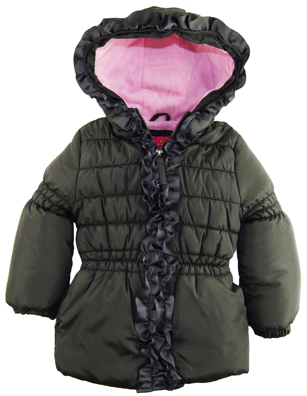 Pink Platinum Little Girls' Ruffle Hooded Puffer Winter Jacket Coat ...
