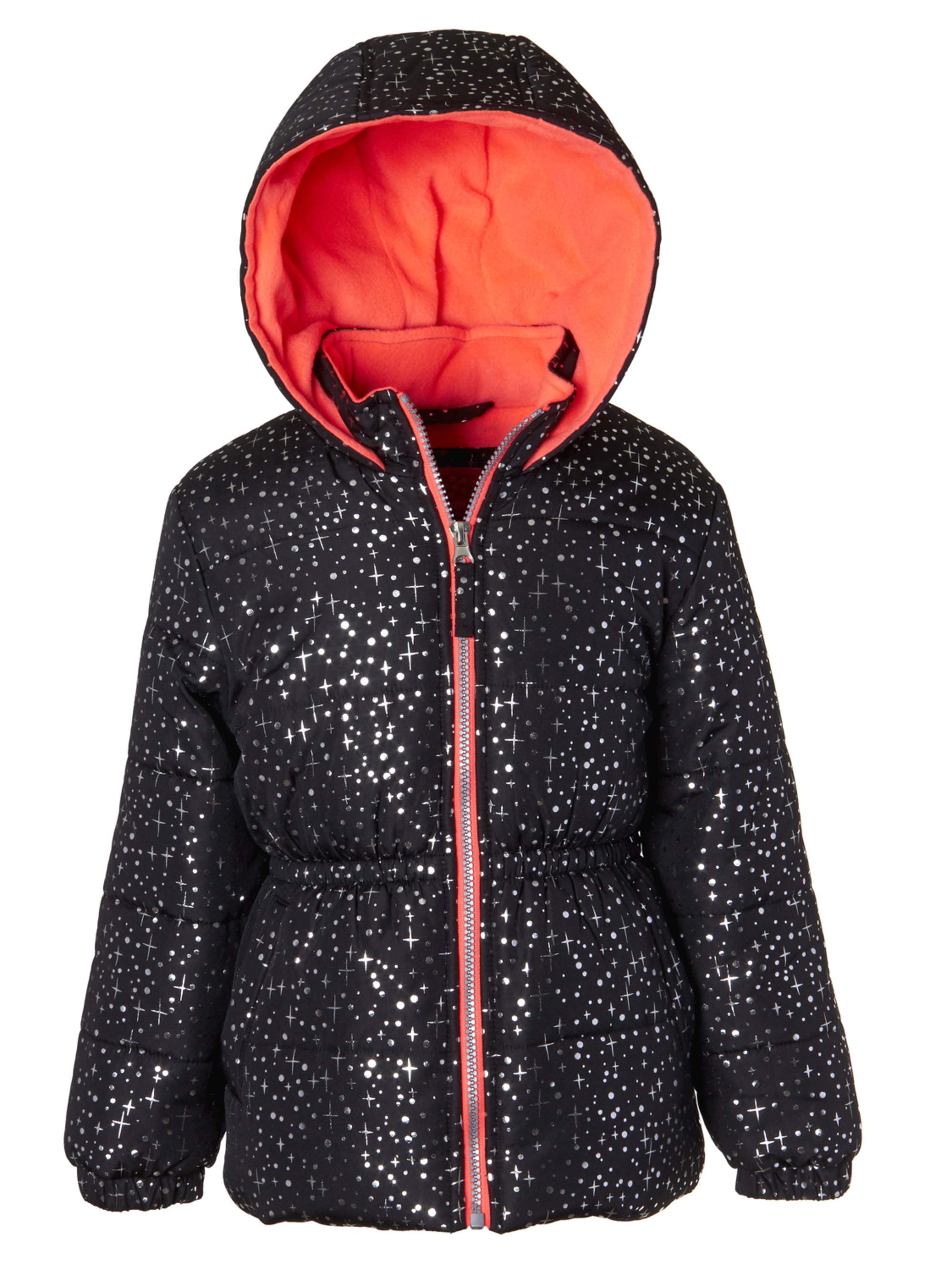 Pink Platinum Metallic Star Print Puffer Jacket Coat - Walmart.com
