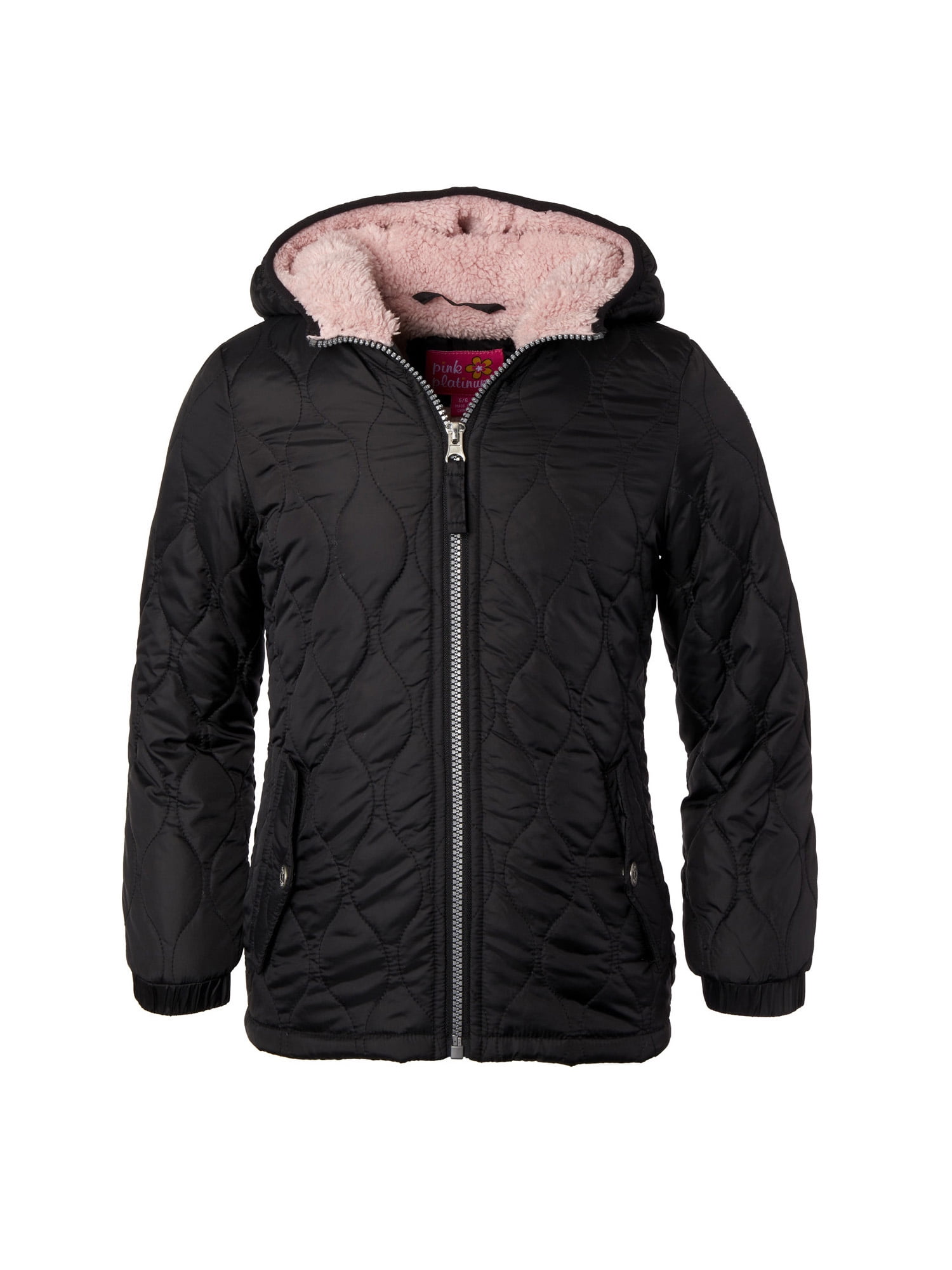 Pink Platinum Quilted jacket with sherpa lined hood (little girls & big ...