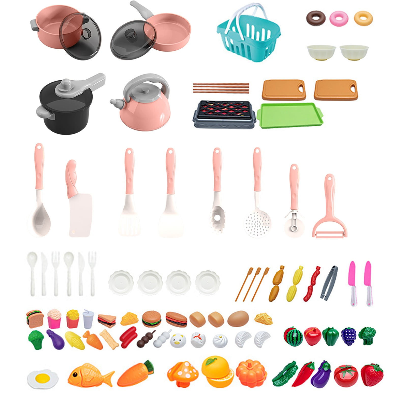 Pink Play Kitchen Toy Set - Realistic Cookware Pretend Cutting ...