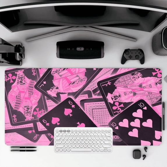 Pink Playing Cards Design Mouse Pad 35.4 x 15.8 Inches Rubber Desk Mat ...