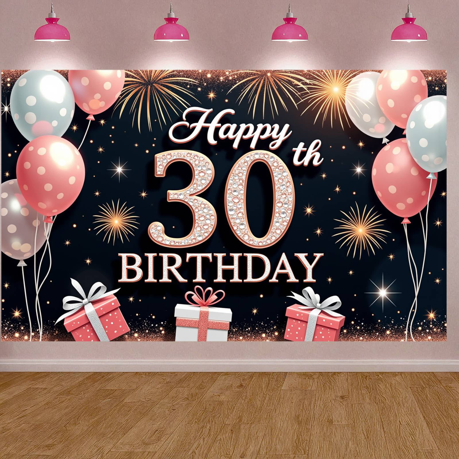 Pink Polka Dot 30th Birthday Banner Decor Happy Birthday Display Gold ...