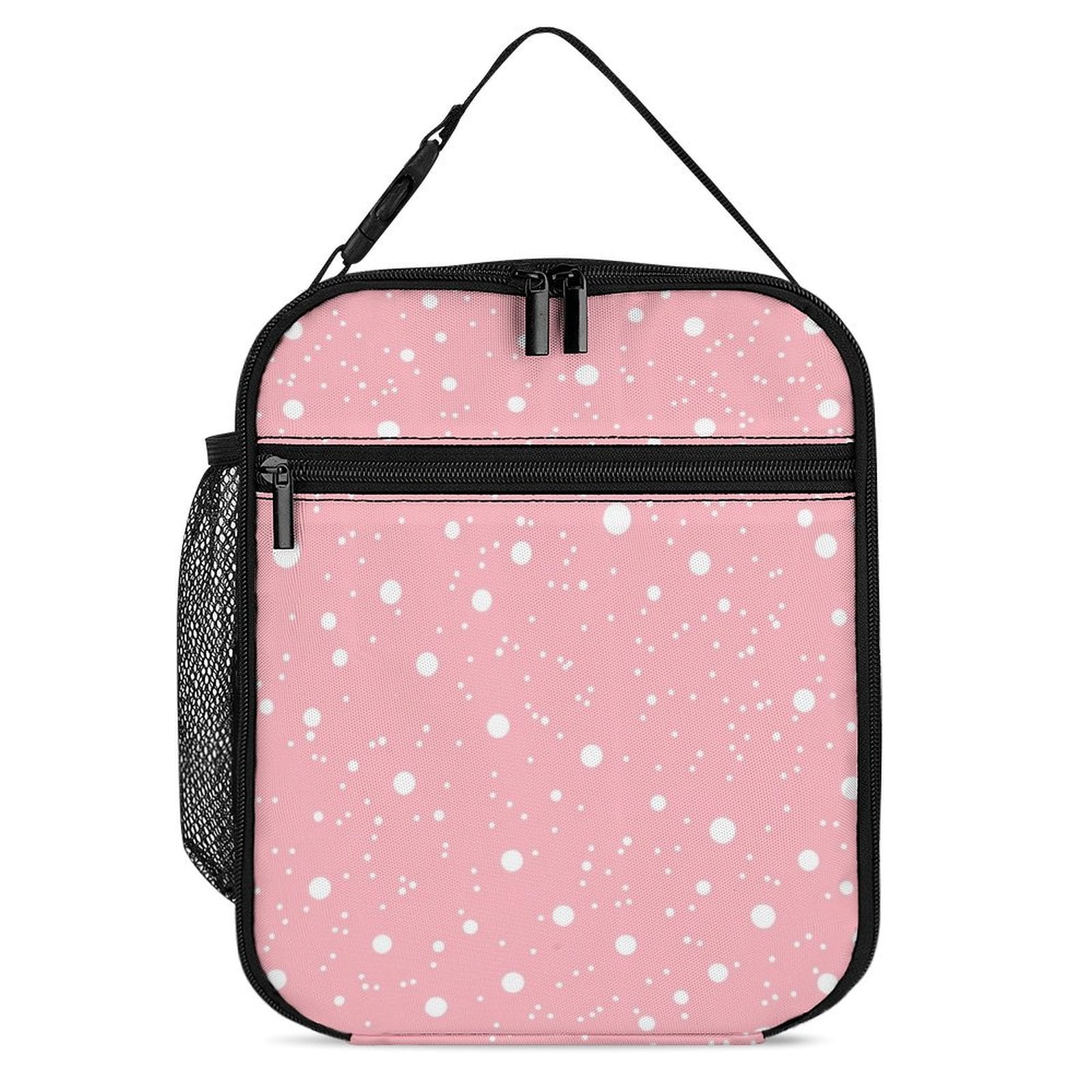 Pink Polka Dot Background Lunch Bags Lunch Container Cooler Bag Tote ...