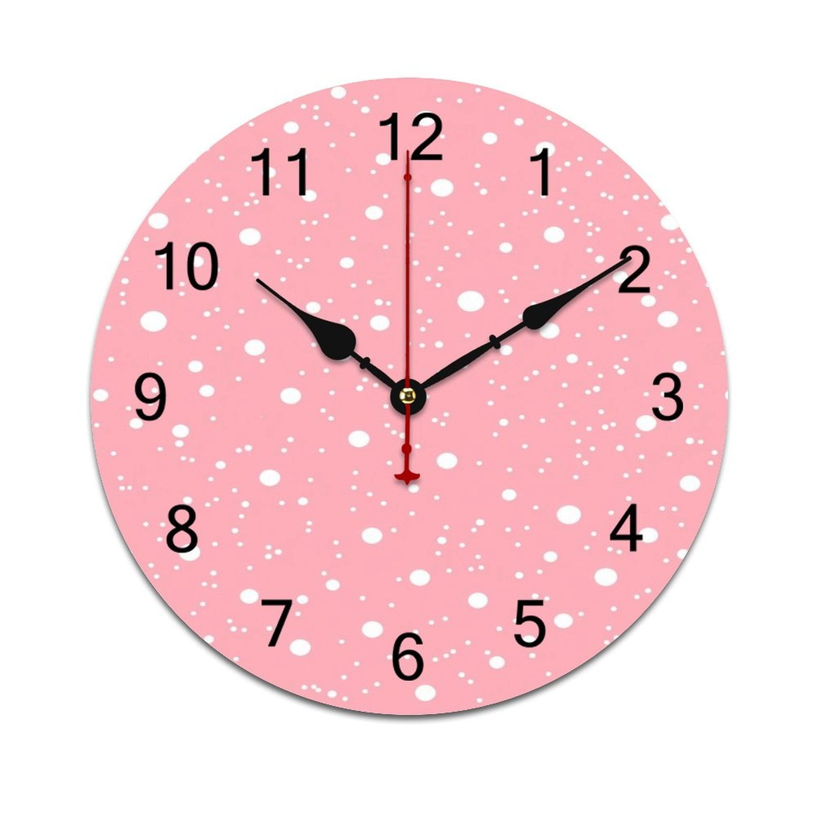 Pink Polka Dot Background Silent Wall Clock Movement Battery Clock ...