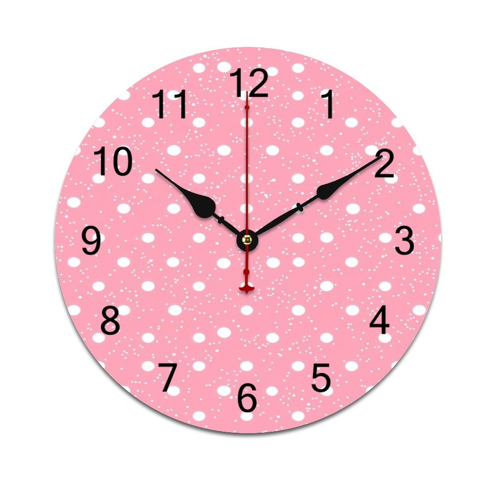 Pink Polka Dot Background Silent Wall Clock Movement Battery Clock ...