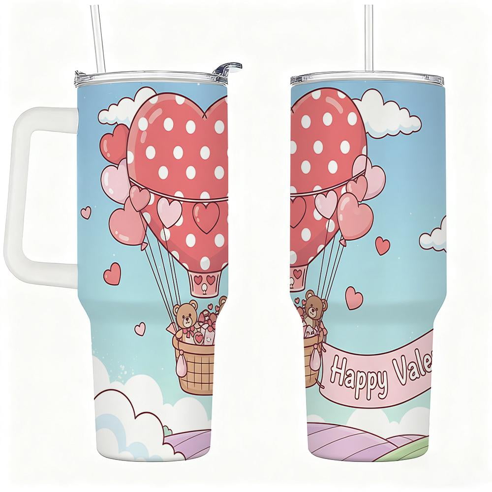 Pink Polka Dot Heart Balloon Valentine Theme Tumbler with Handle ...