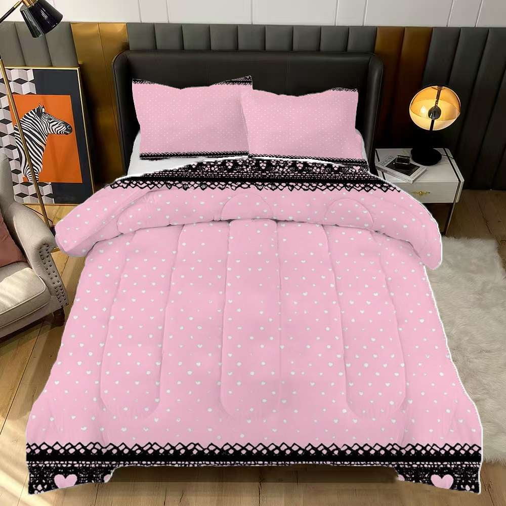 Pink Polka Dot Lace Border Comforter Set Queen Size Bedding Set For ...