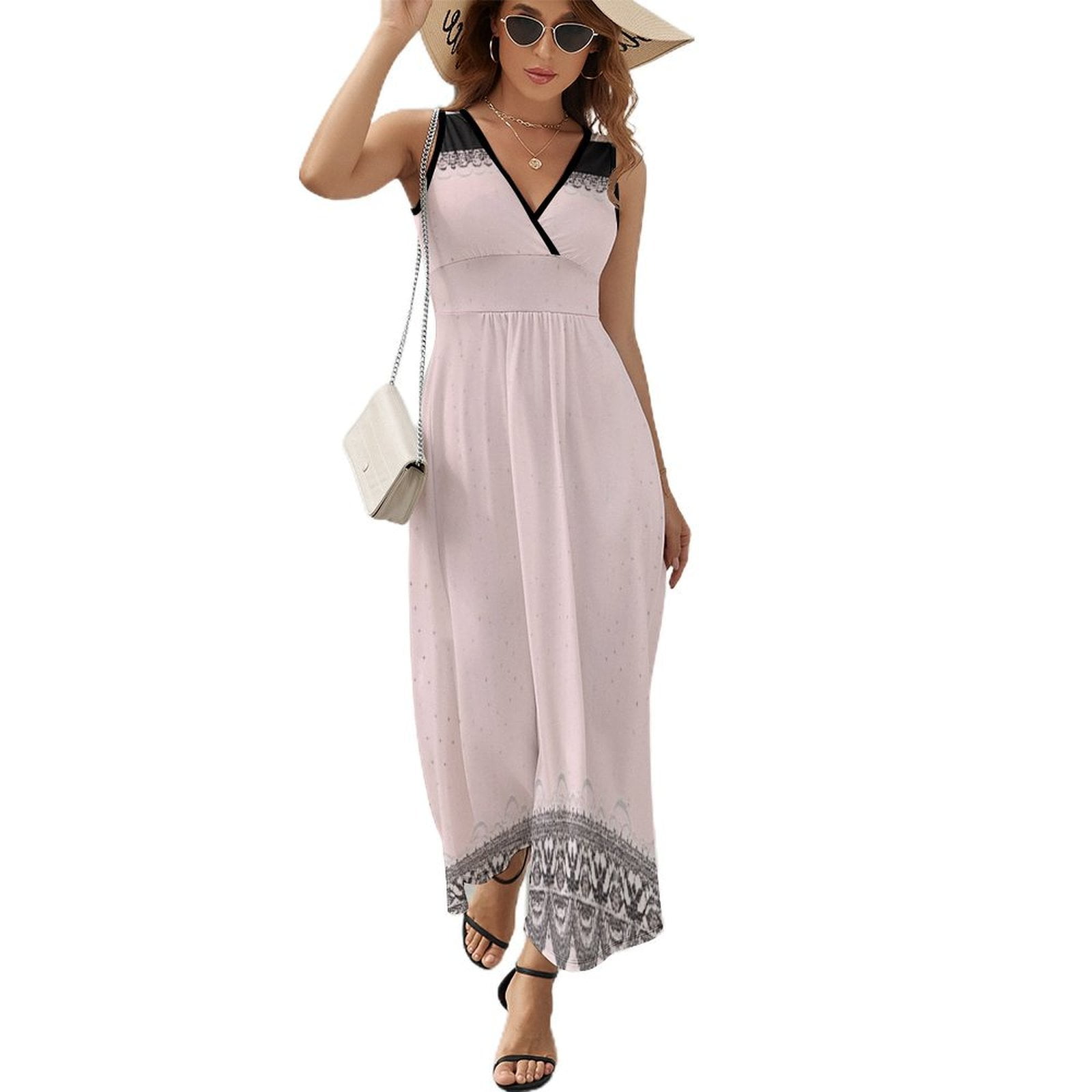 Pink Polka Dot Lace Bow Dress Fashion Boho Beach Long Dresses Female ...