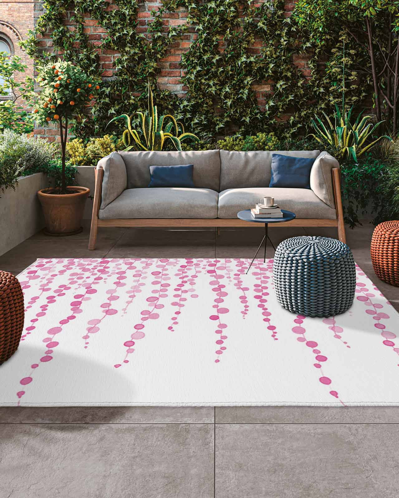 Pink Polka Dot Outdoor Rug, Retro Abstract Art Watercolor Pink Wave ...