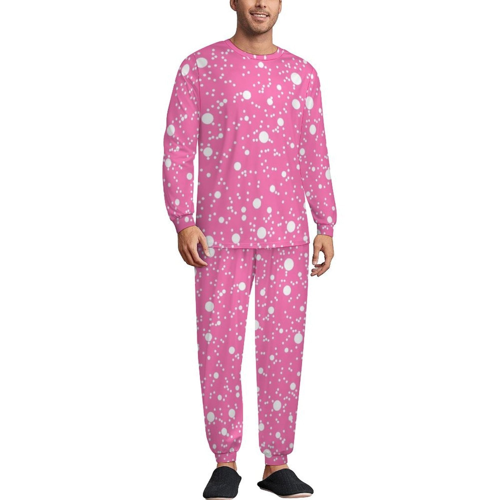 Pink Polka Dot Pattern Pajamas Men Long Sleeves Pajama Sets 2 Pieces ...