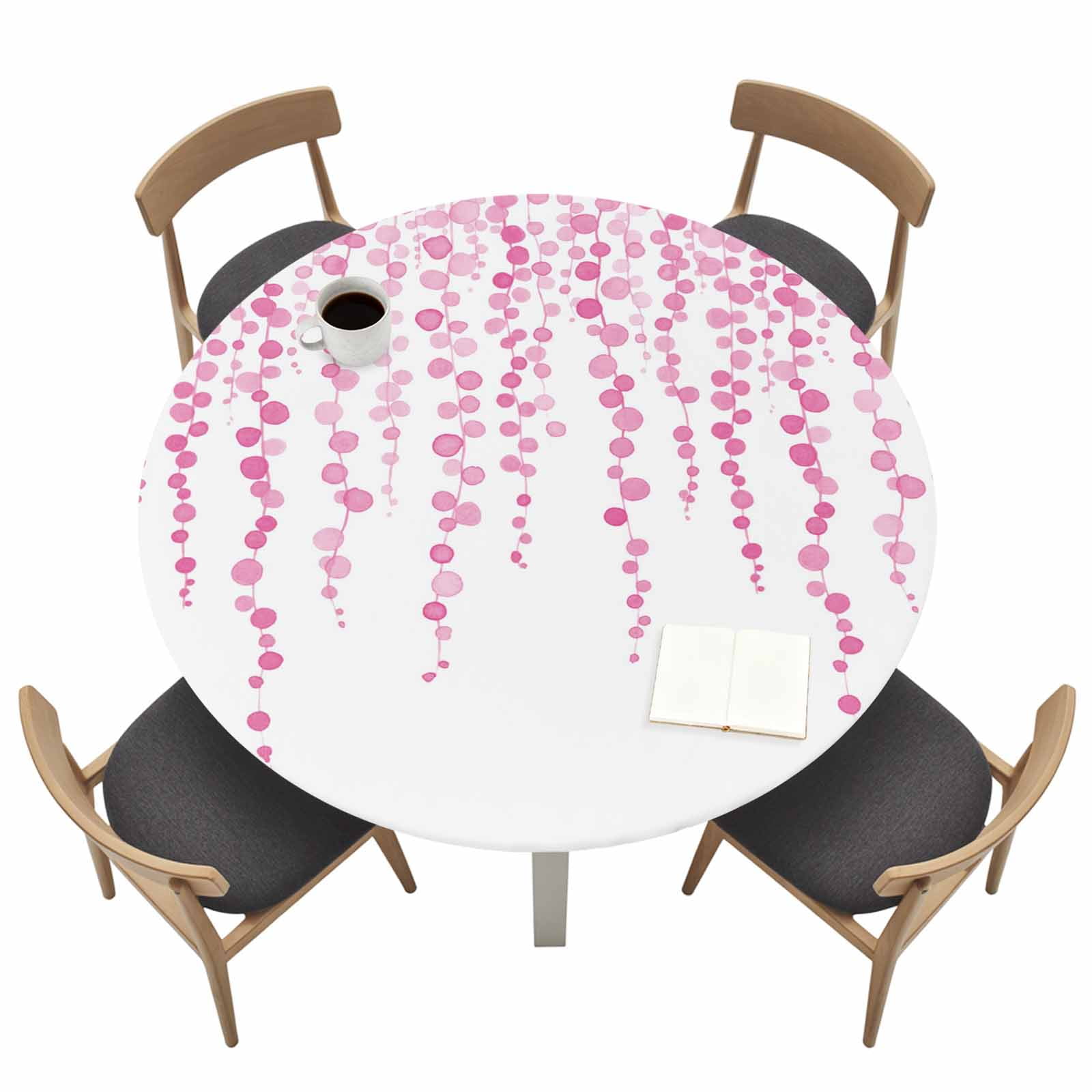 Pink Polka Dot Round Fitted Tablecloth with Elastic Edge Watercolor ...