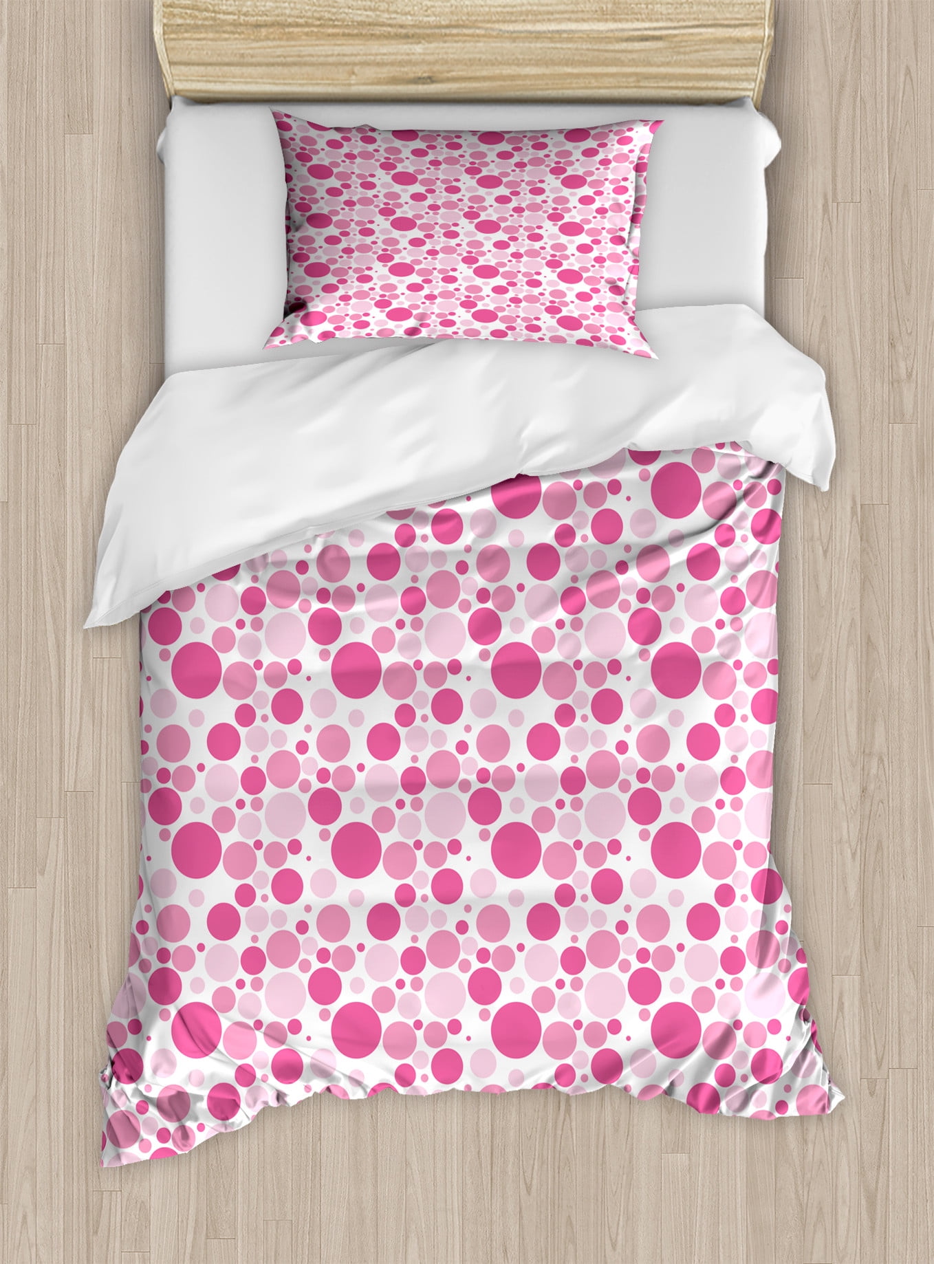 Pink Polka Dots Duvet Cover Set, Monotone Print of Circles in Different ...