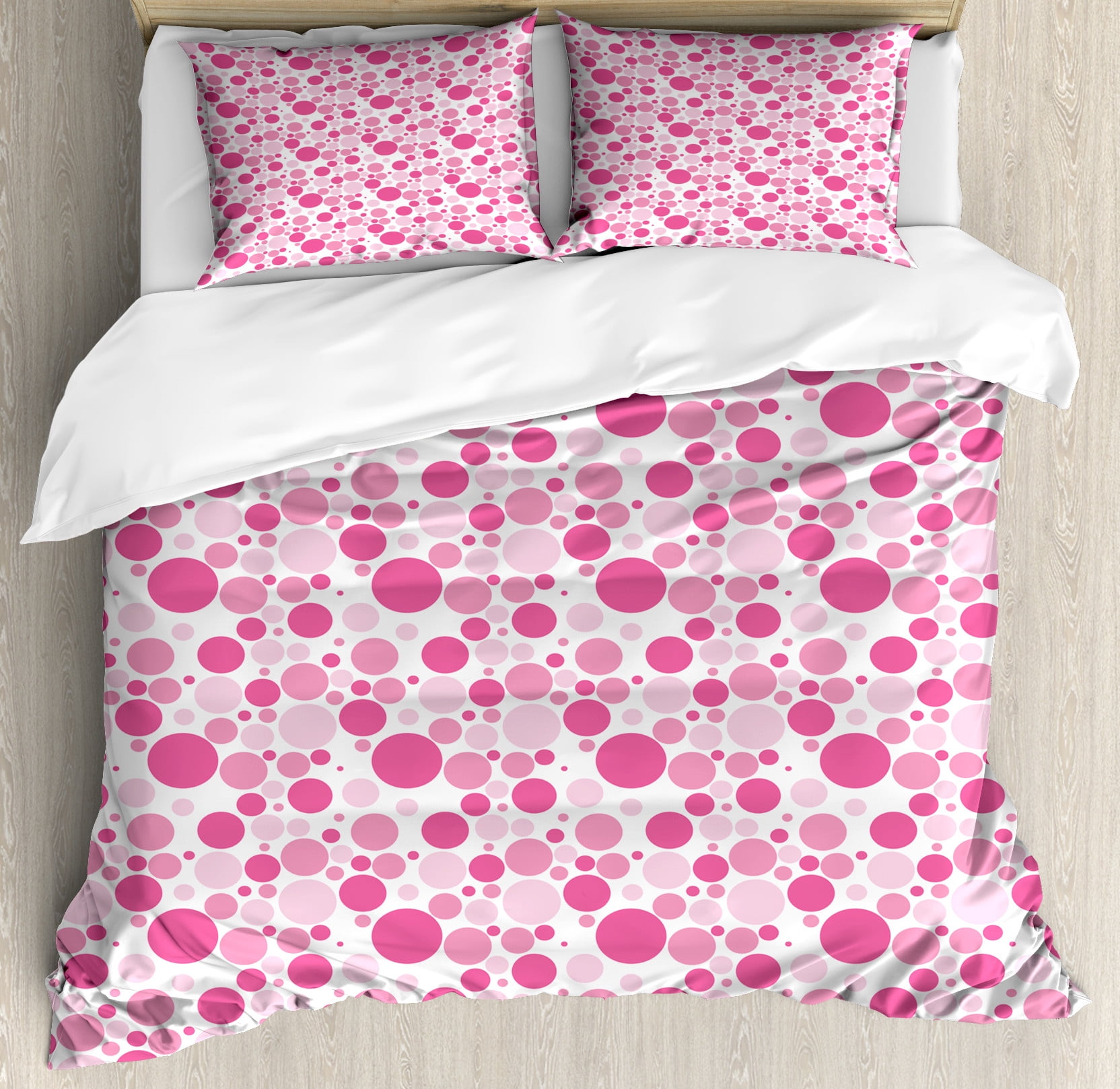 Pink Polka Dots Duvet Cover Set, Monotone Print of Circles in Different ...