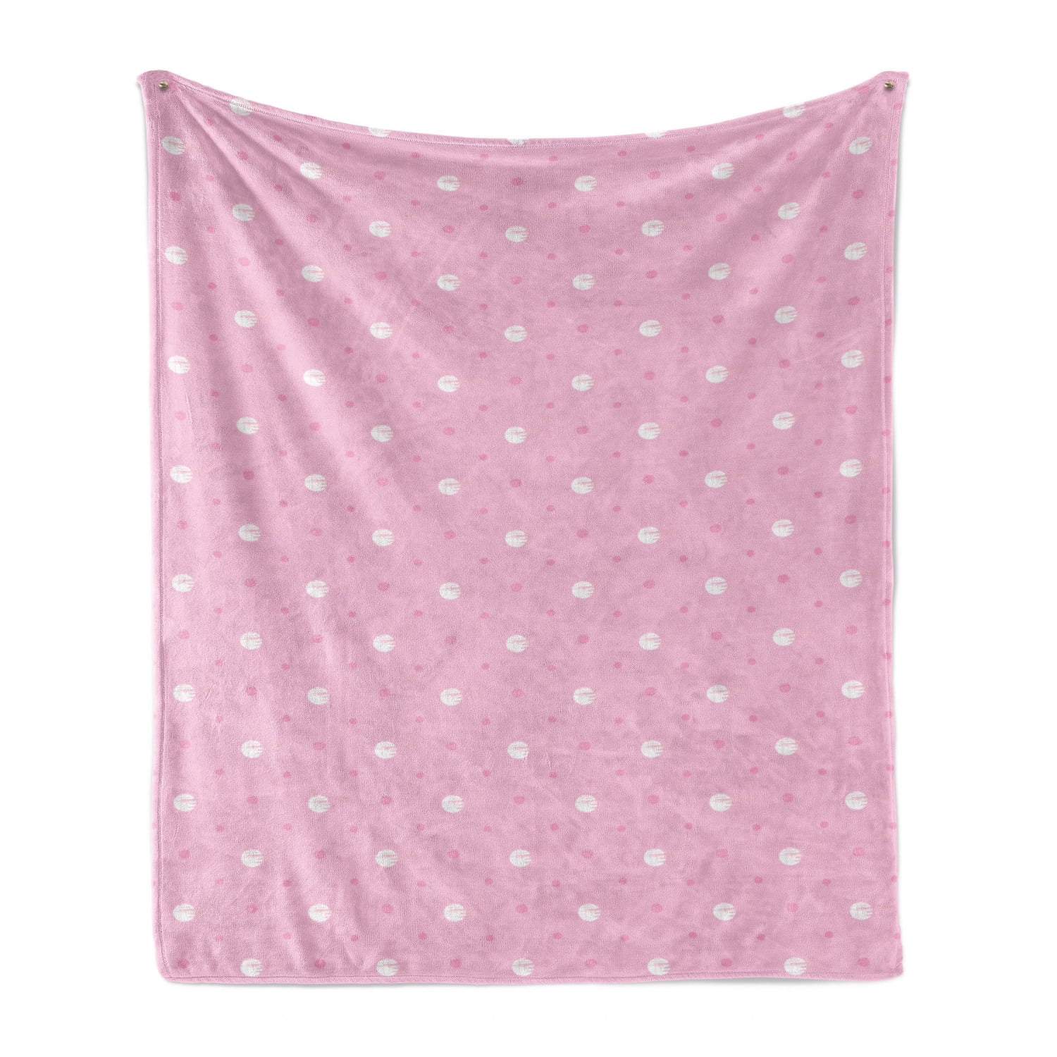Pink Polka Dots Soft Flannel Fleece Throw Blanket, Brushed Little Round ...