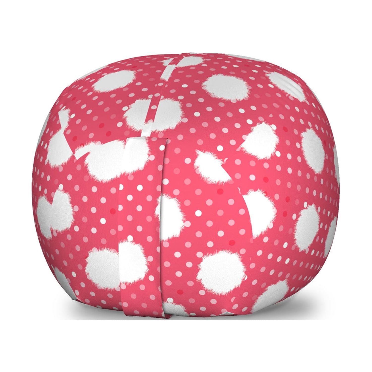 Pink Polka Dots Storage Toy Bag Chair, Retro Style Fluffy Furry with ...
