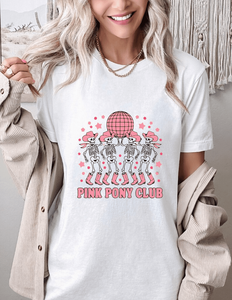 Pink Pony Club Tshirt, Vintage Cowgirl Western Shirt, Dancing Skeletons ...