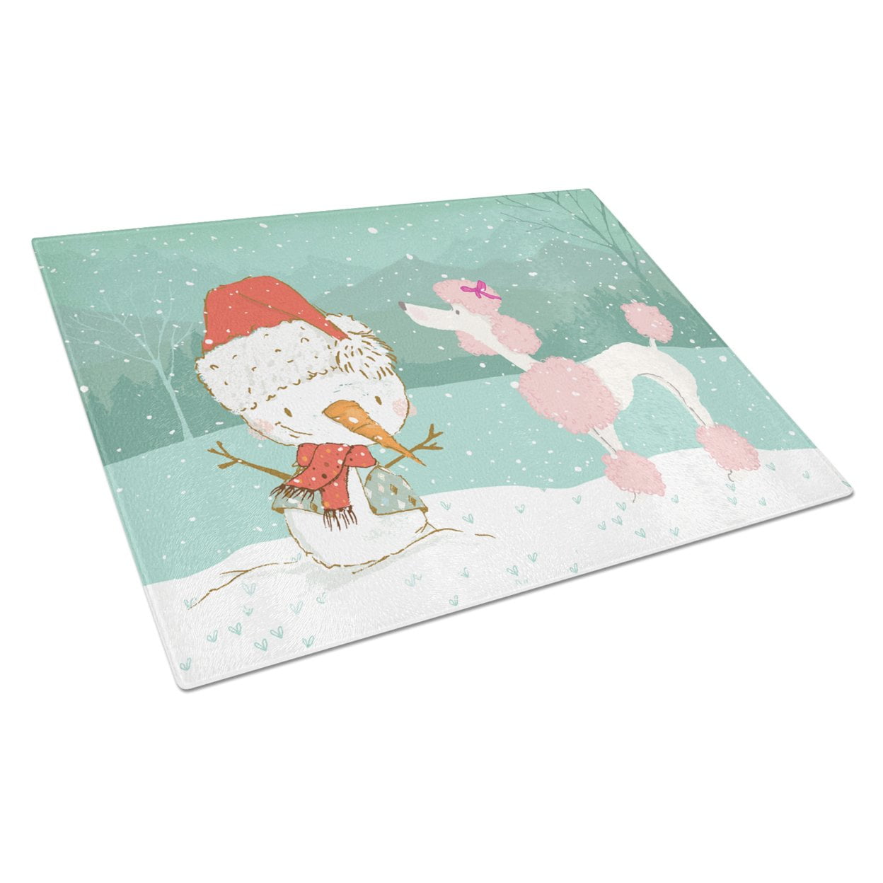 Pink Poodle Snowman Christmas Glass Cutting Board Large - Walmart.com