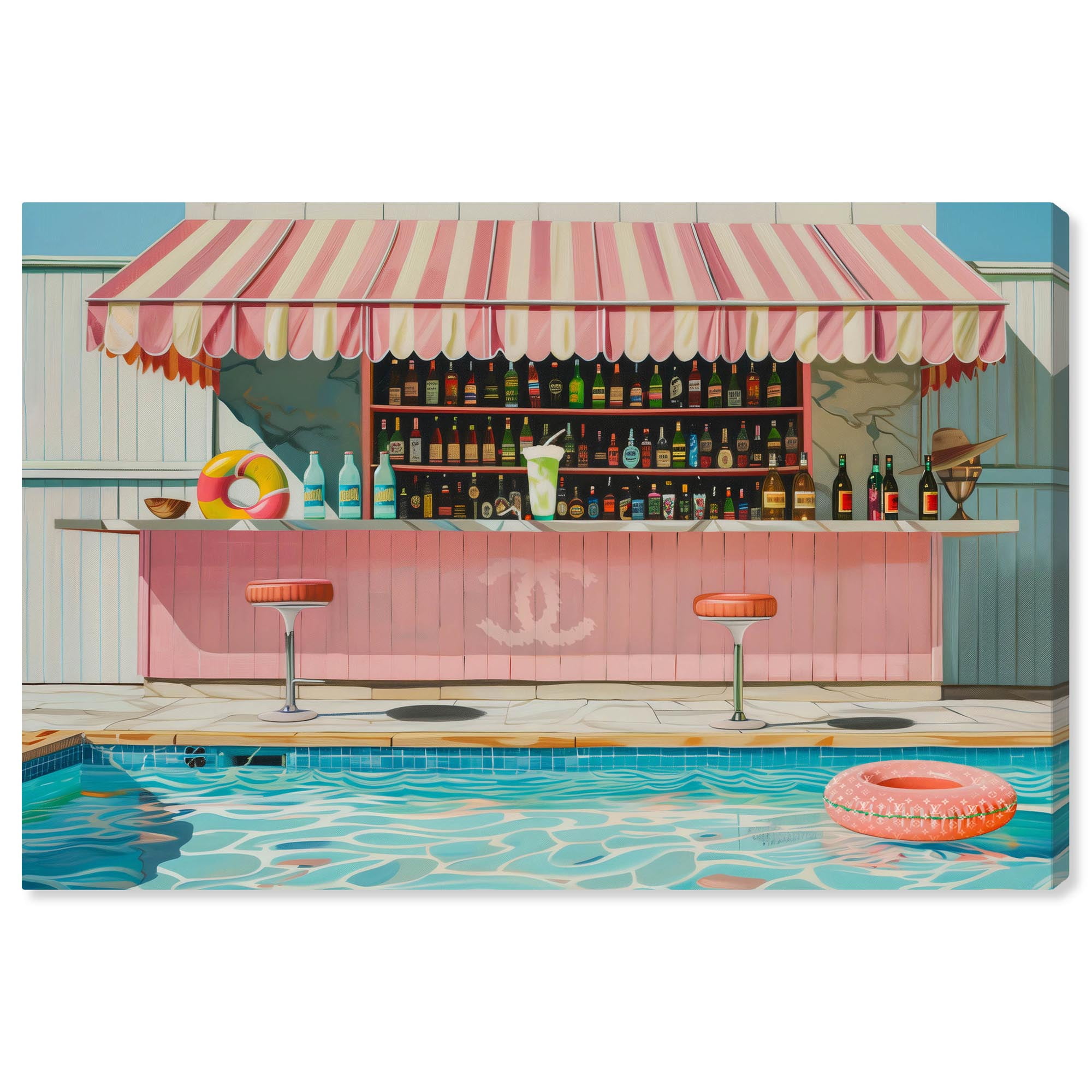 Pink Pool Bar Party Canvas Glam Coastal Art by Art Remedy, Gallery ...
