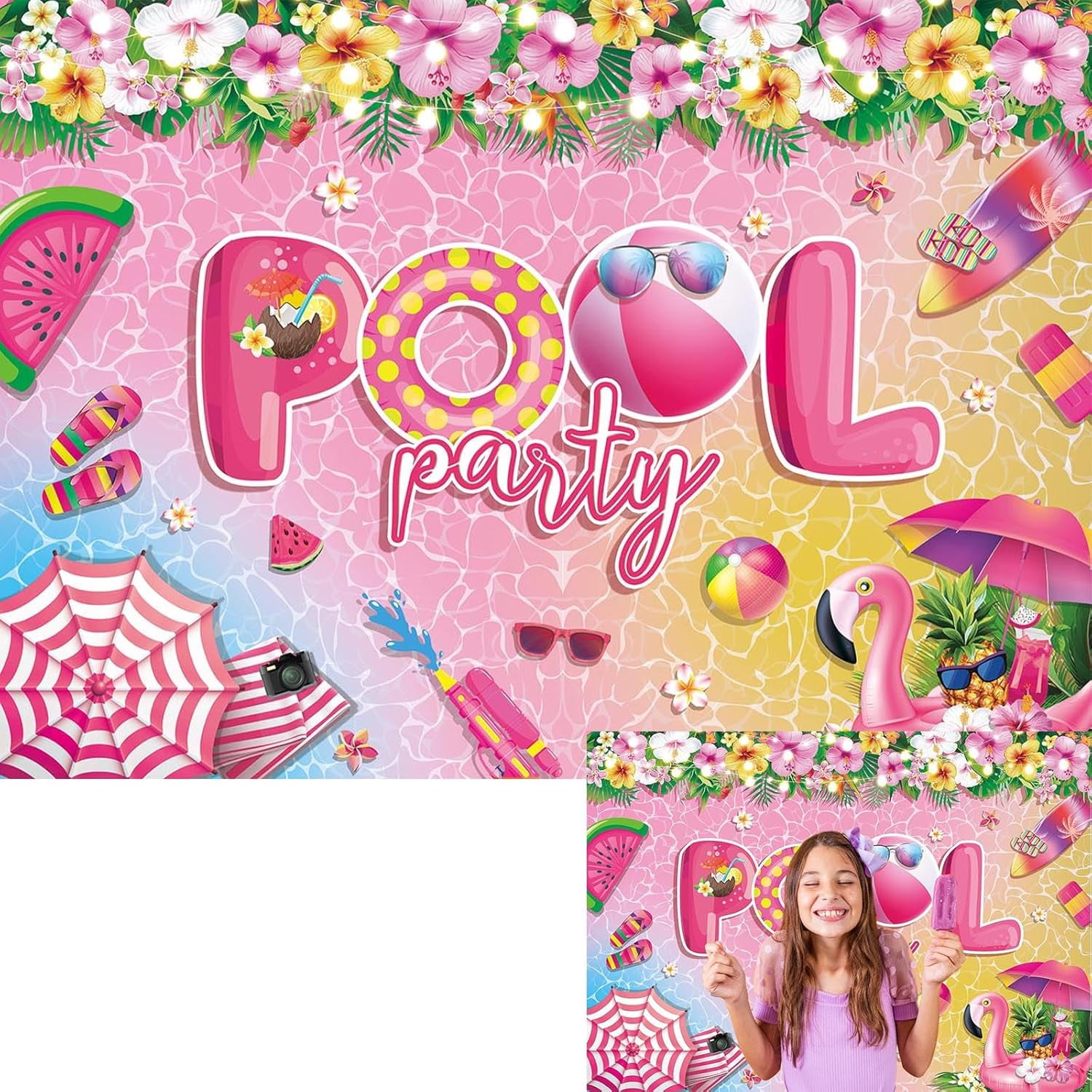 Pink Pool Party Pretty Backdrop Summer Birthday Photography Background ...