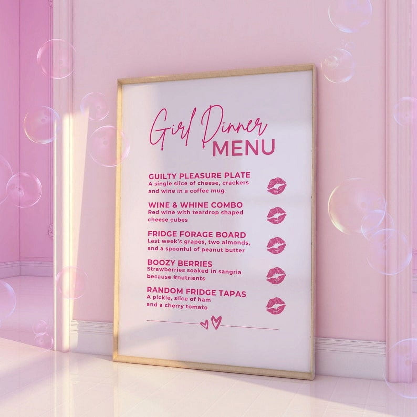 Pink Poster Print Girl Dinner, Aesthetic Room Decorations, Girly Wall ...