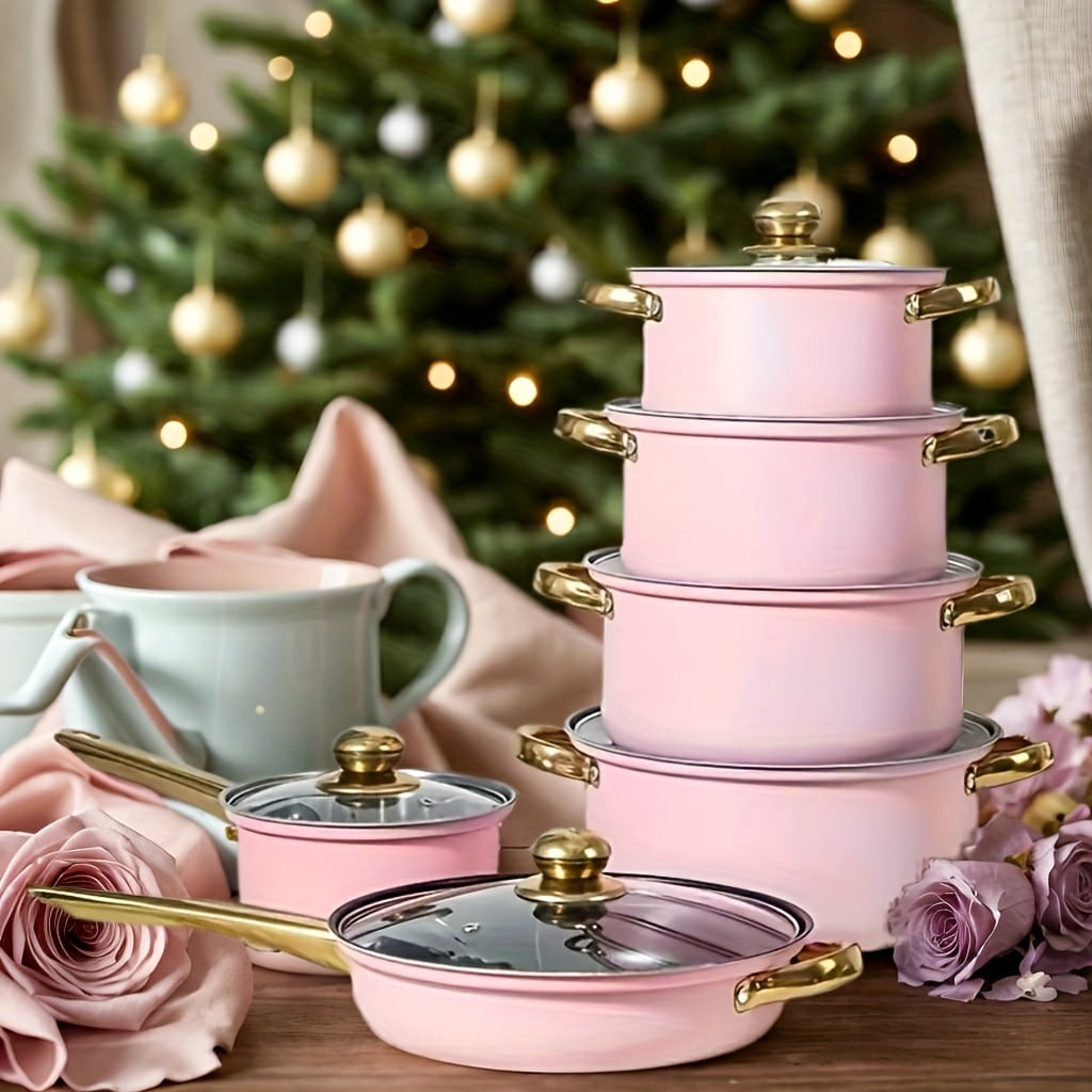 Pink Pots and Pans Set 12pcs - Stainless Steel Pots And Pans Set ...