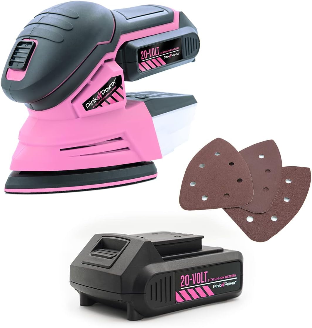 Pink Power Detail Sander for Woodworking 20V Cordless Electric Hand ...