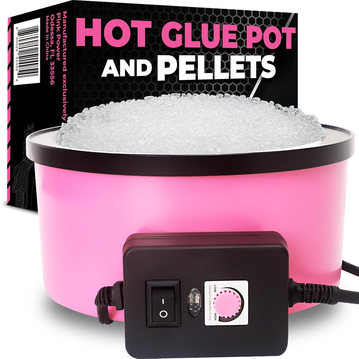 Pink Power Electric Hot Glue Pot for Crafts with 1lb Pellets, Hot Melt ...