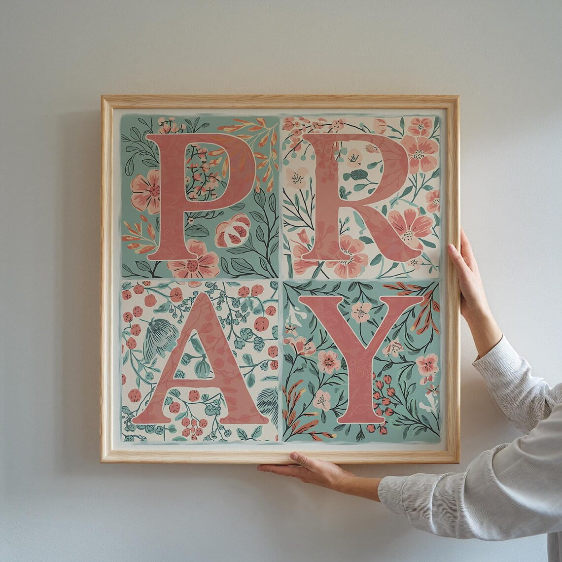 Pink Pray Wall Art, Pastel Christian Art, Godly Home Decor, Modern ...