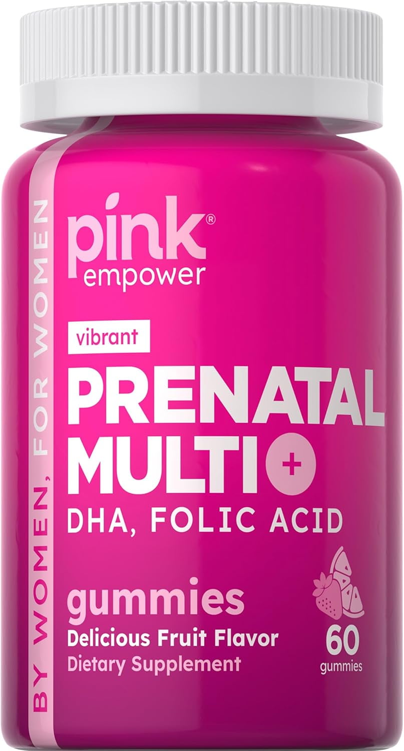 Pink Prenatal Vitamins with DHA and Folic Acid | 60 Gummies | Fruit ...