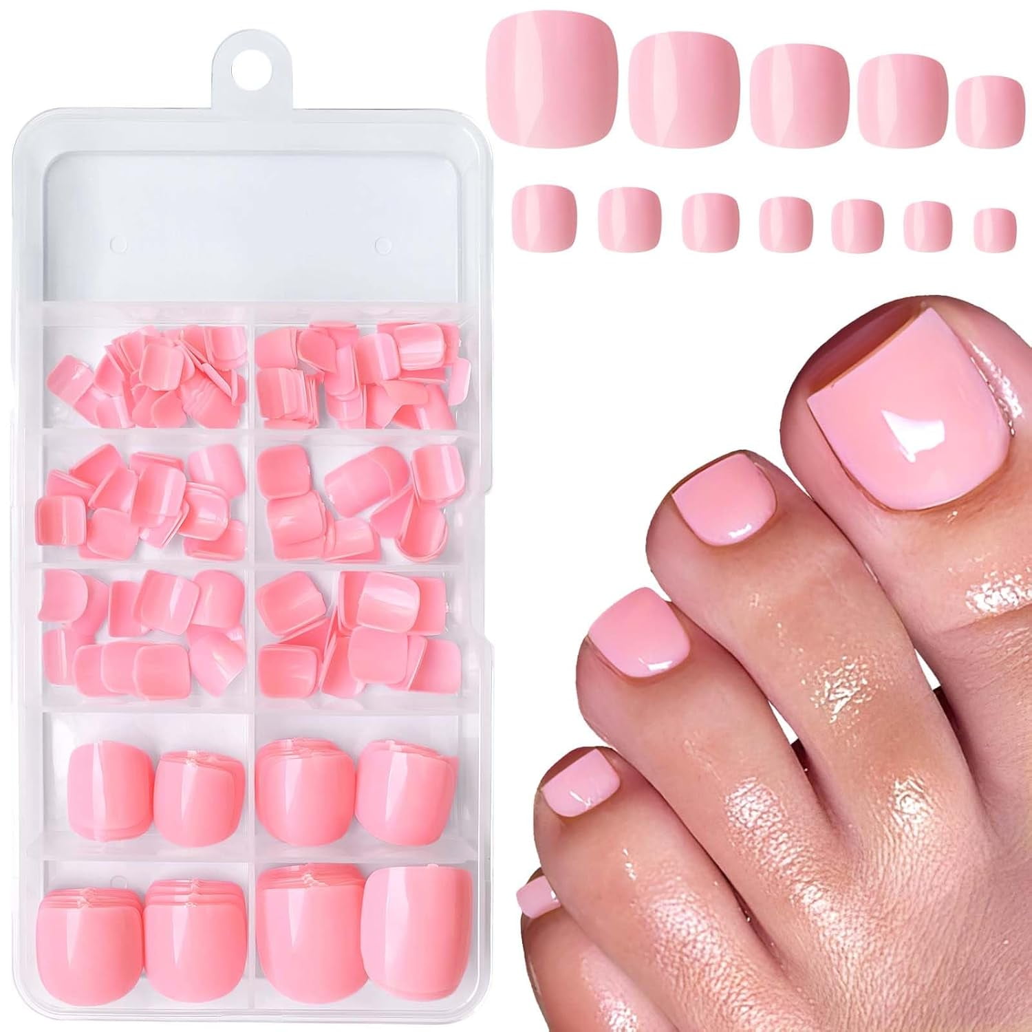 Pink Press on Toenails Women Fake Toenails with Gue Tabs, PinkToenails ...