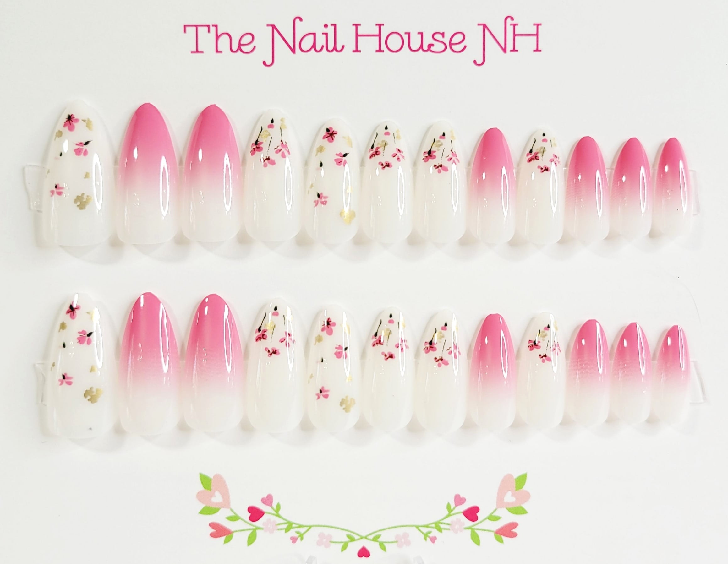 Pink Primrose Ombre Glossy Almond Press-on Nails by The Nail House NH ...