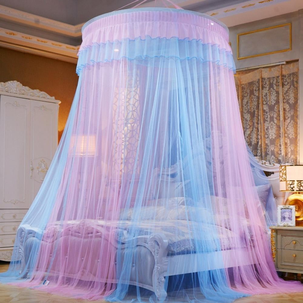 Pink Princess Bed Canopy Netting Mosquito Net, Round Lace Dome for Twin ...