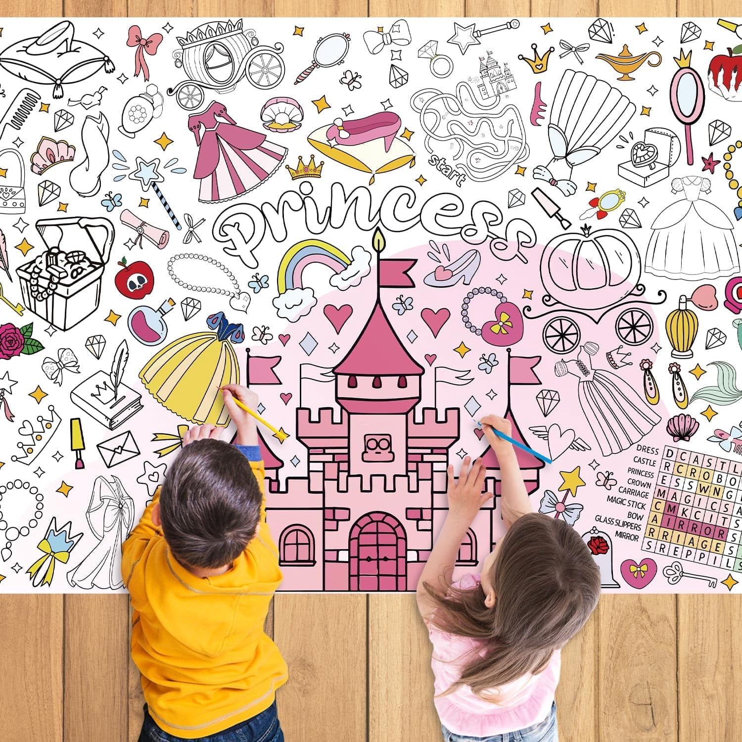 Pink Princess Giant Coloring Poster with Picture, Birthday Gift ...
