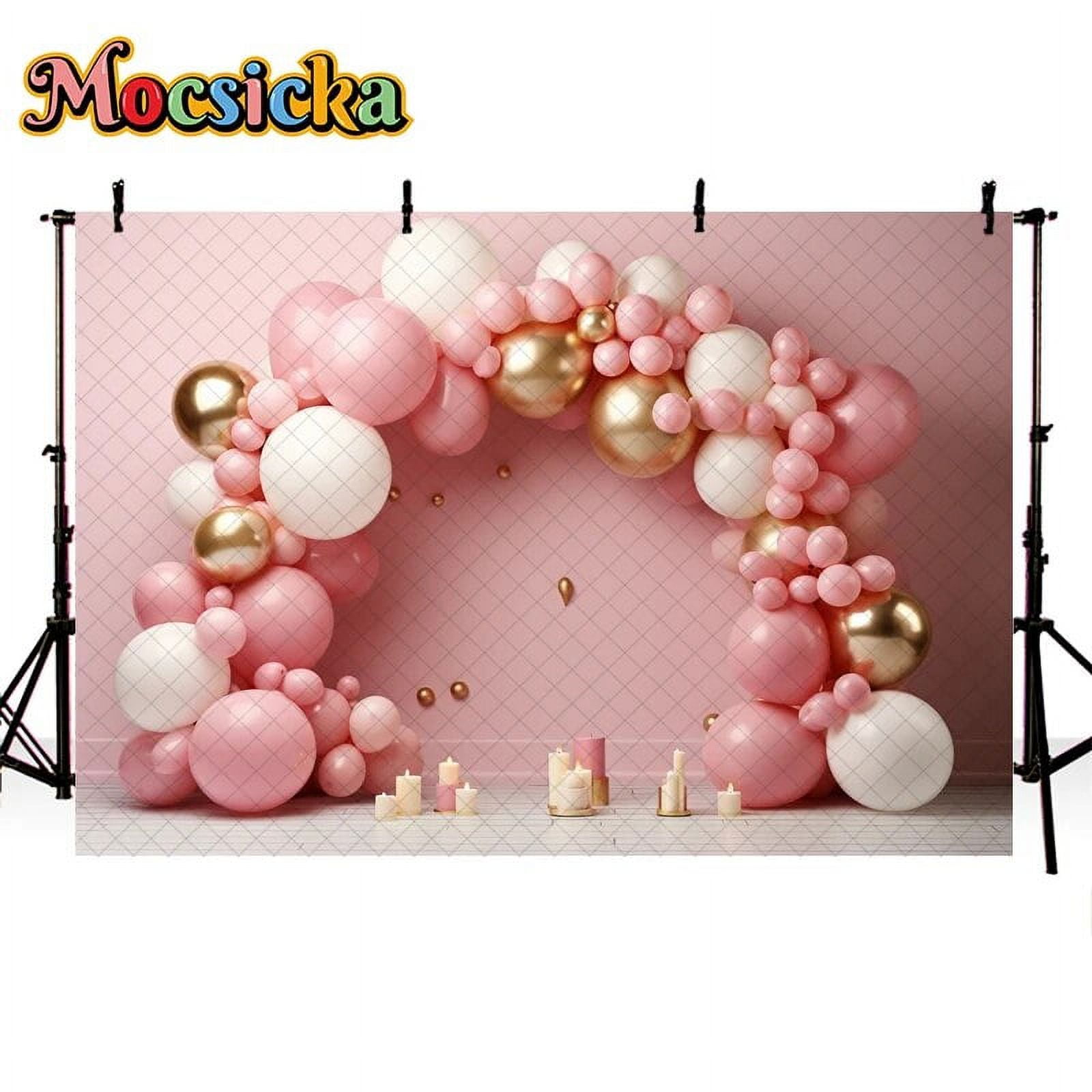 Pink Princess Girl Birthday Photography Background Balloon Arch Floral ...