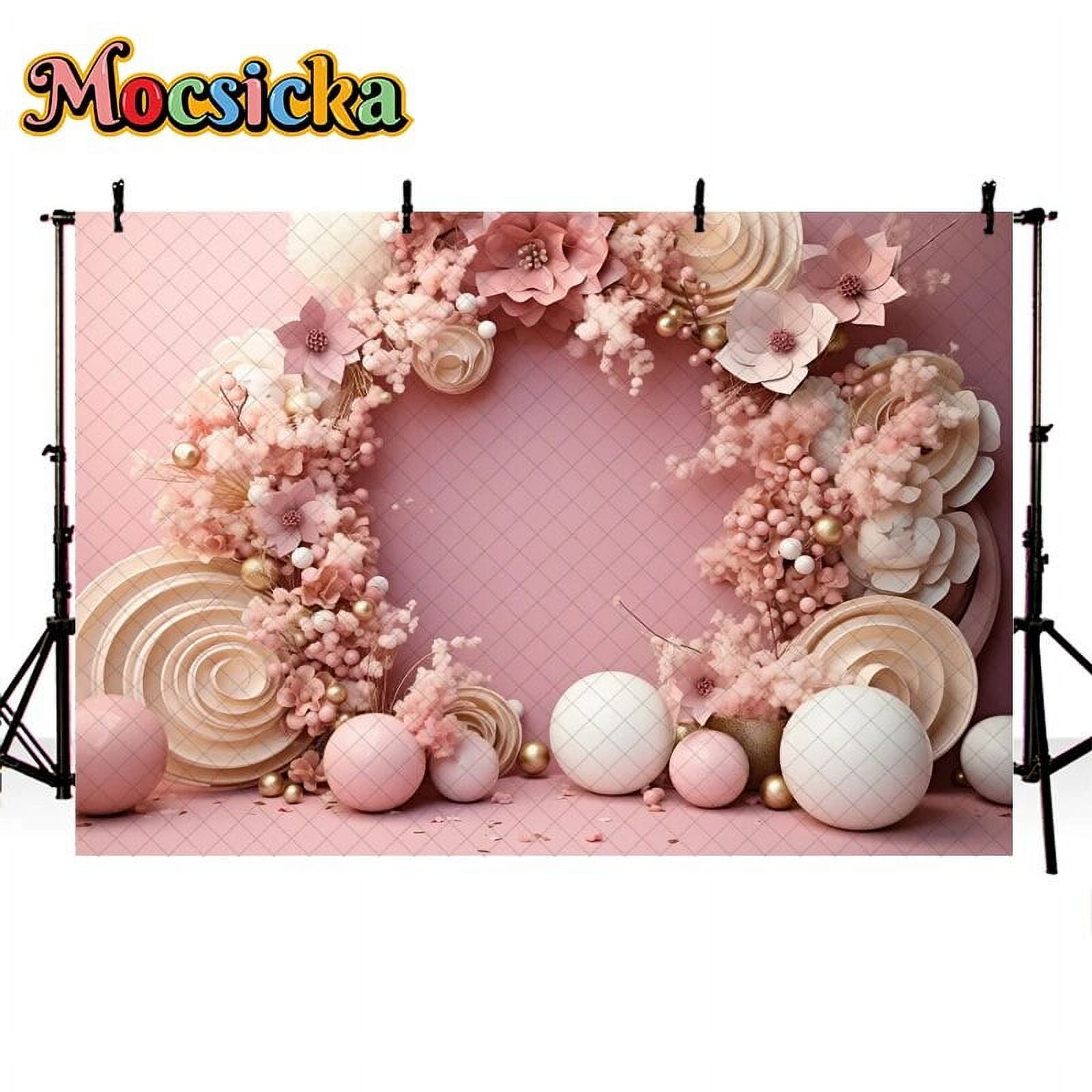 Pink Princess Girl Birthday Photography Background Balloon Arch Floral ...