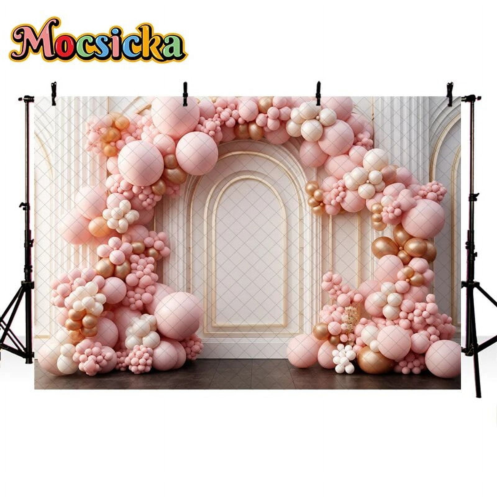 Pink Princess Girl Birthday Photography Background Balloon Arch Floral ...