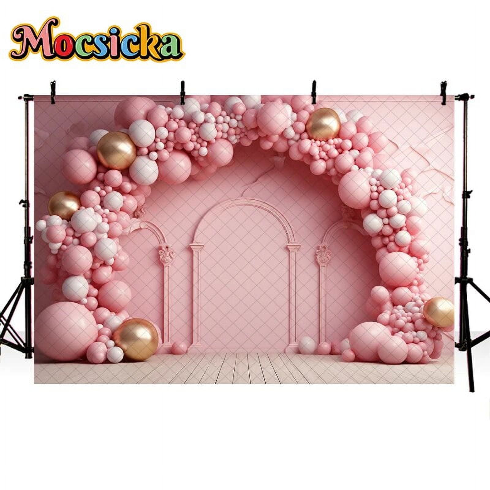 Pink Princess Girl Birthday Photography Background Balloon Arch Floral ...