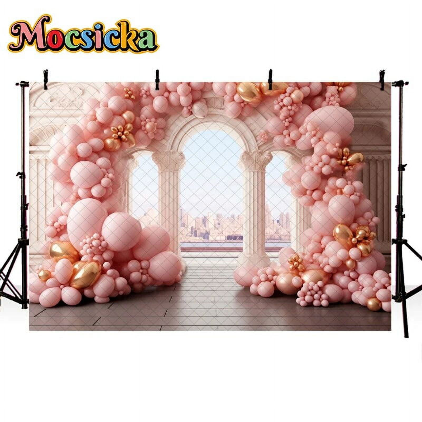Pink Princess Girl Birthday Photography Background Balloon Arch Floral ...