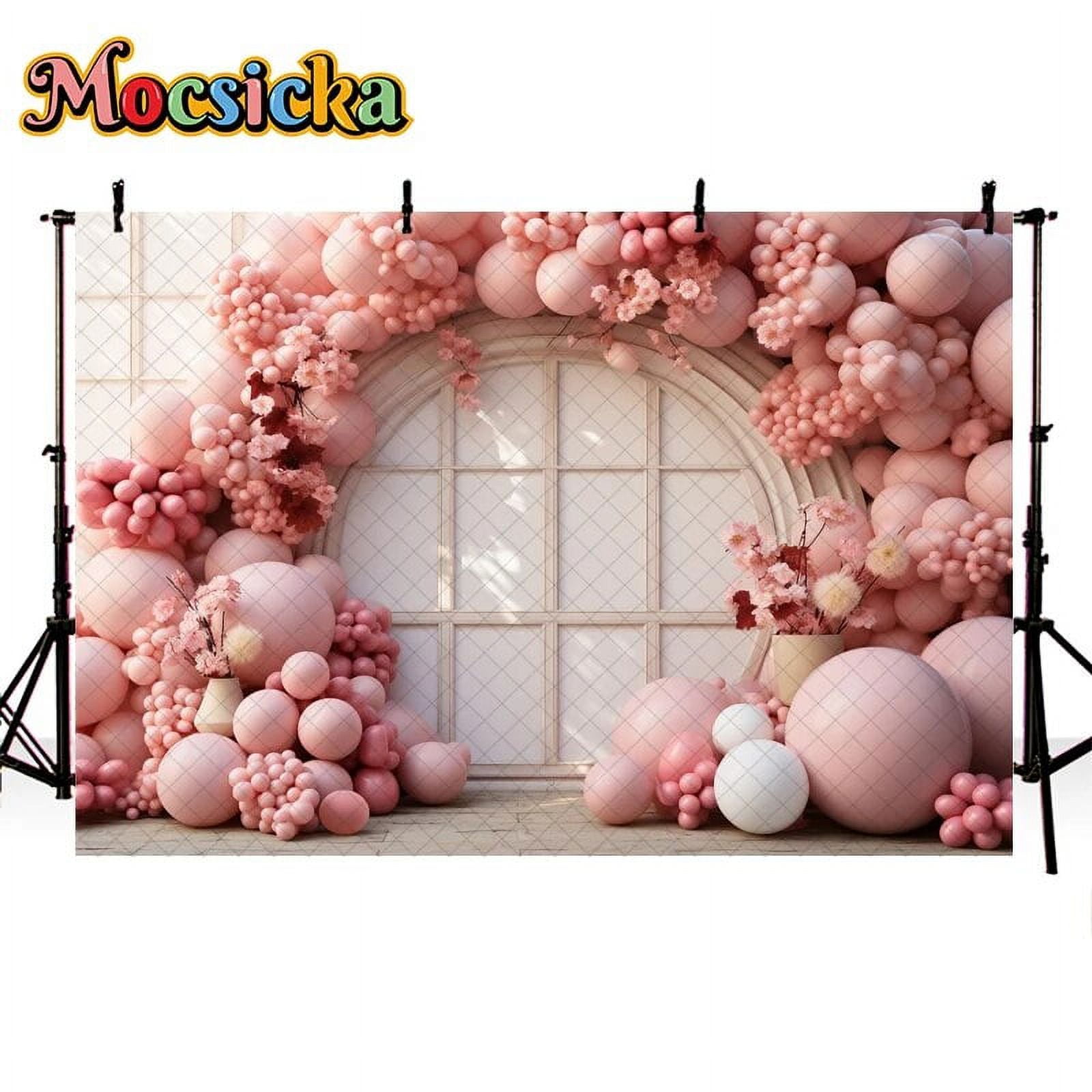Pink Princess Girl Birthday Photography Background Balloon Arch Floral ...