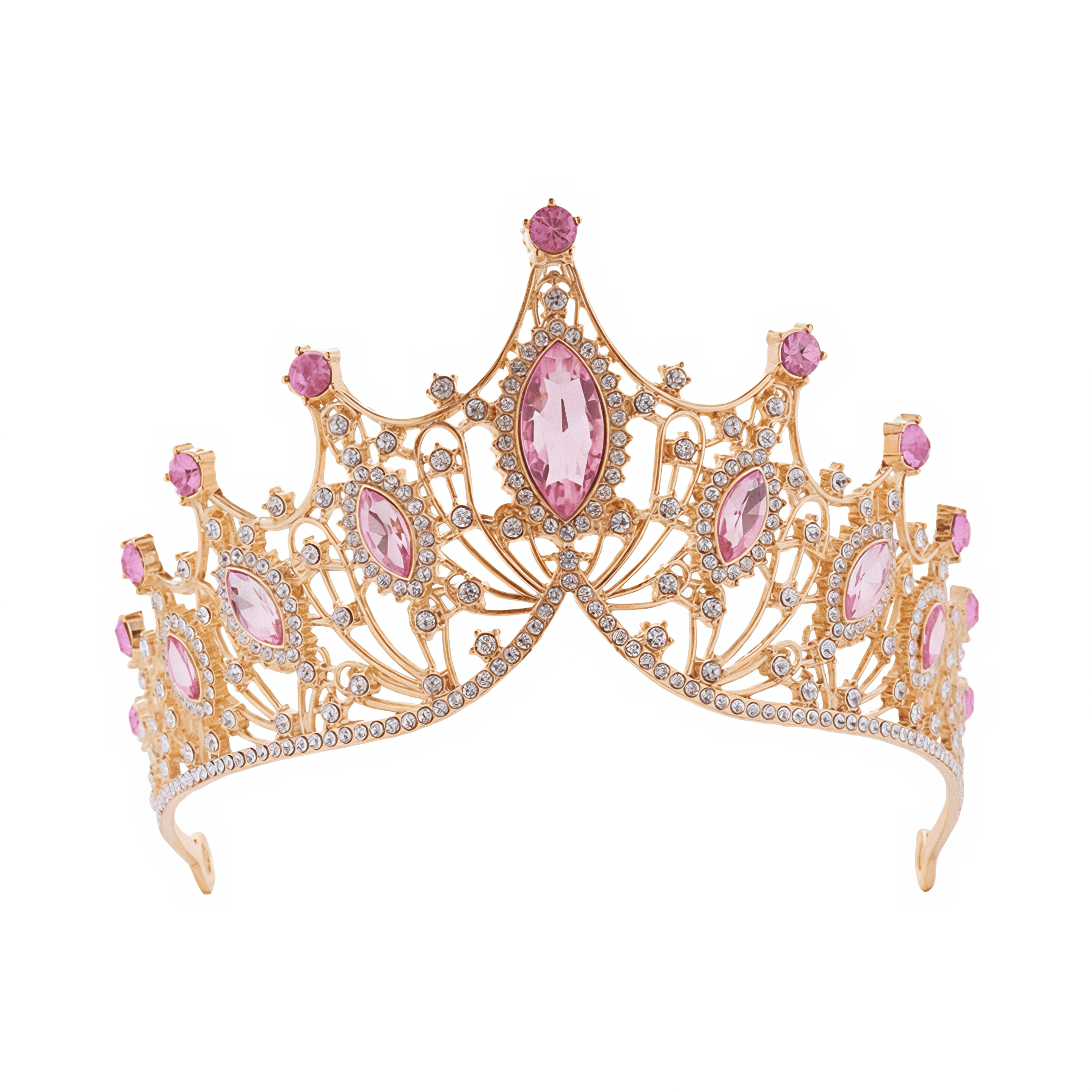 Pink Princess Tiara for Women & Girls Metal Gold Queen Crown with Pink ...