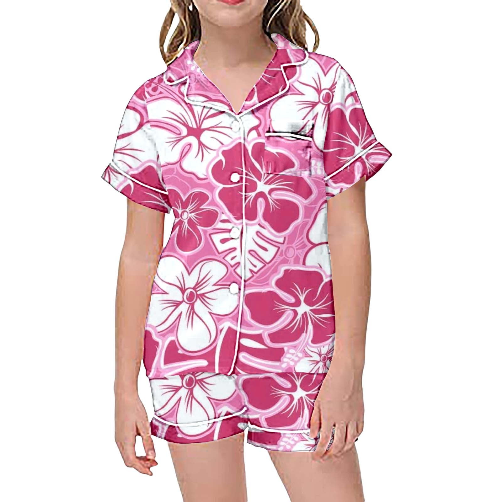 Pink Puff Pajamas for Little Girls Short Sleeve Floral Prints Shirts ...