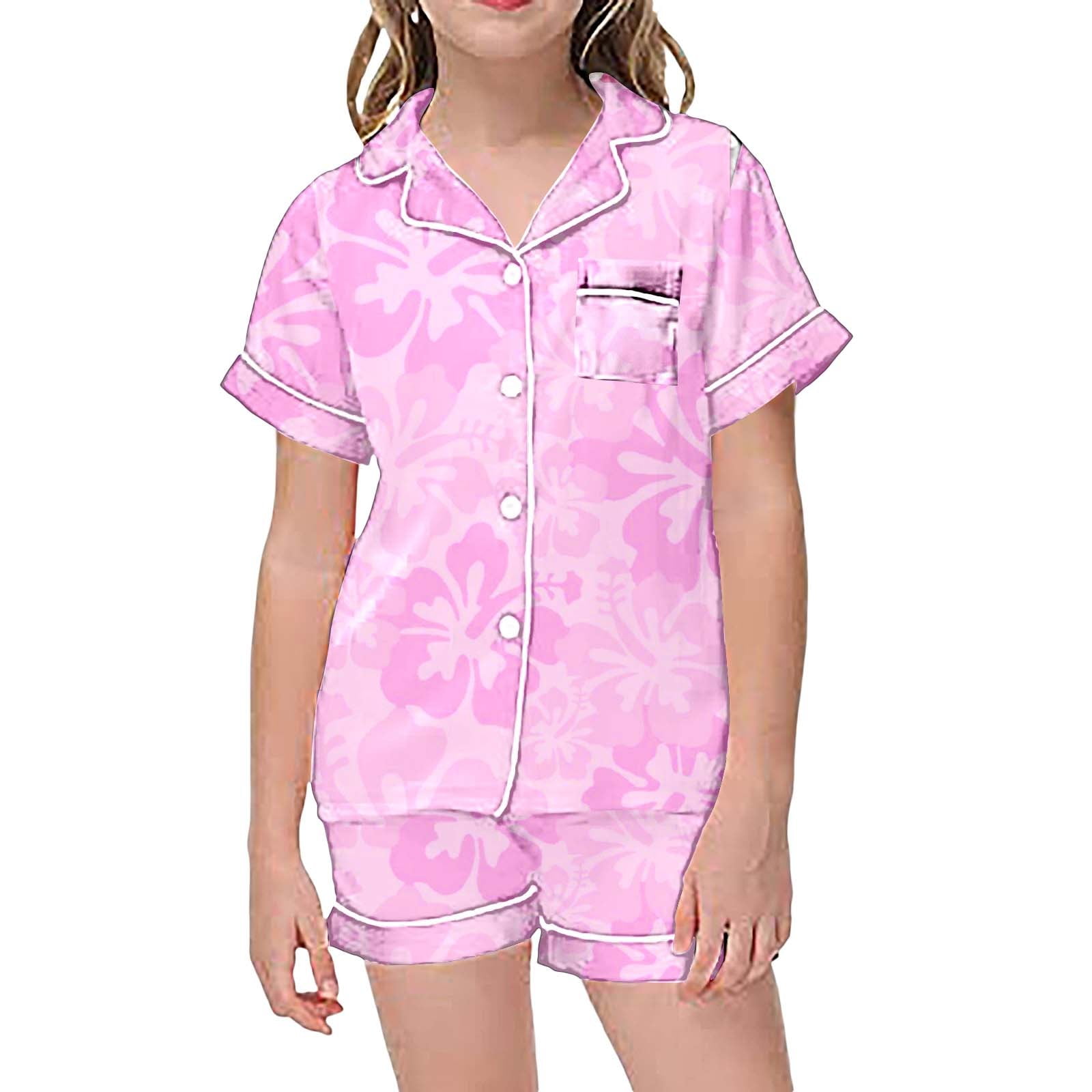 Pink Puff Pajamas for Little Girls Short Sleeve Floral Prints Shirts ...