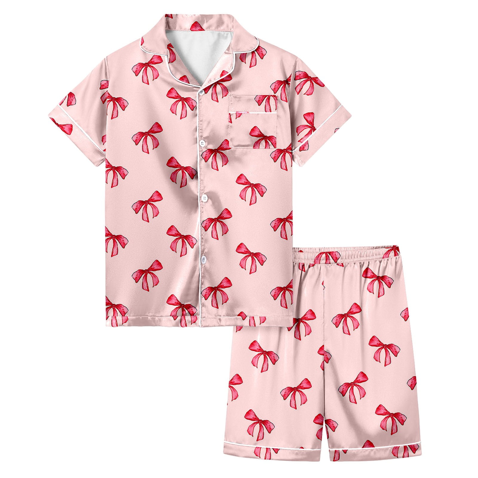 Pink Puff Pajamas for Little Girls Short Sleeve Floral Prints Shirts ...