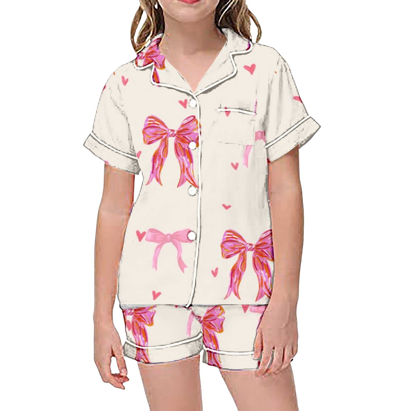 Pink Puff Pajamas for Little Girls Short Sleeve Floral Prints Shirts ...