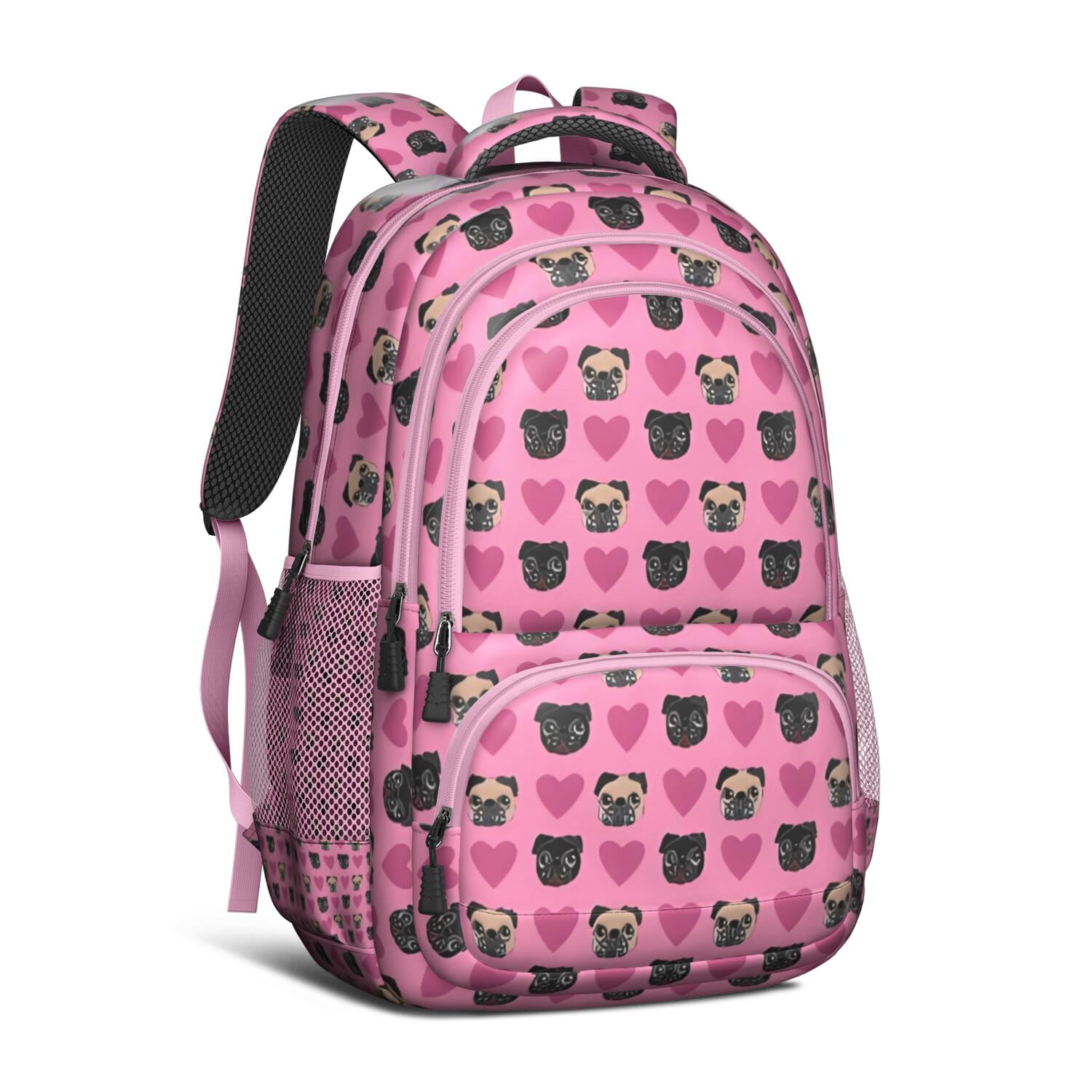 Pink Pug Puppies Backpack for School,Cute School Bag,Schoolbag with ...
