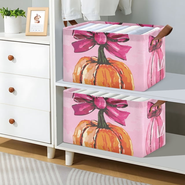 Pink Pumpkins and Bows Foldable Storage Large Fabric Storage Baskets ...