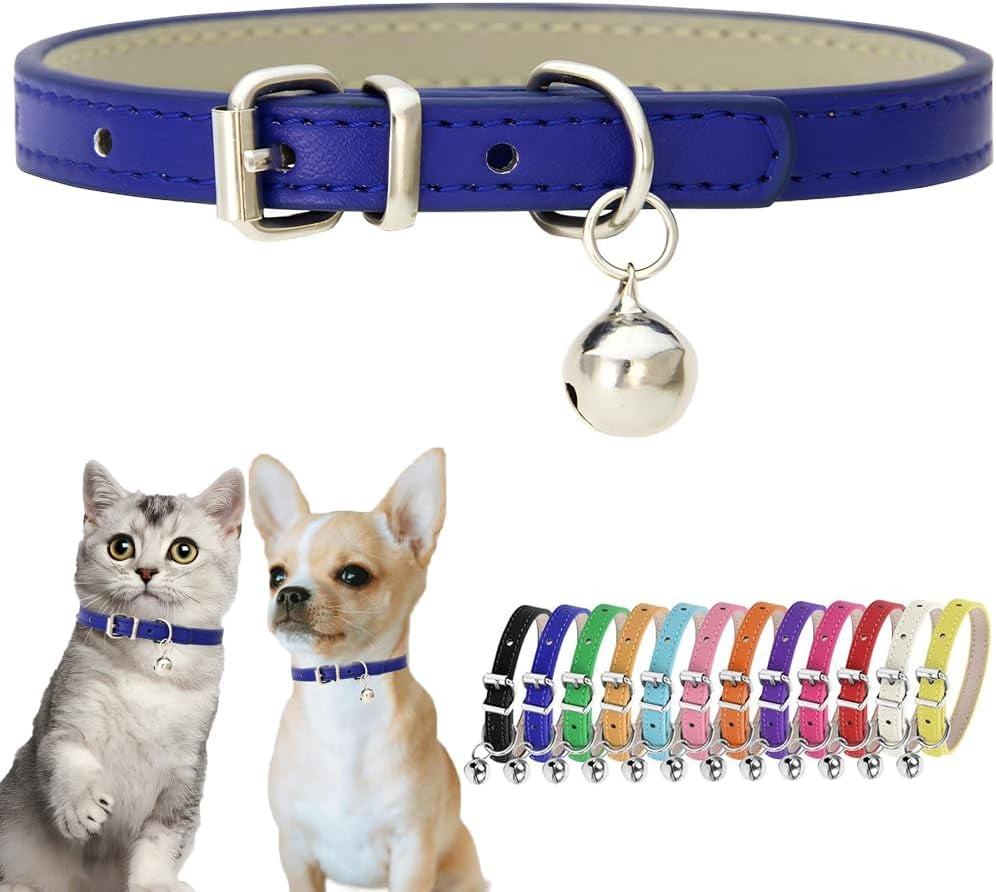 Pink Puppy Collar with Bell Girls PU Leather Small Dog Collars for ...