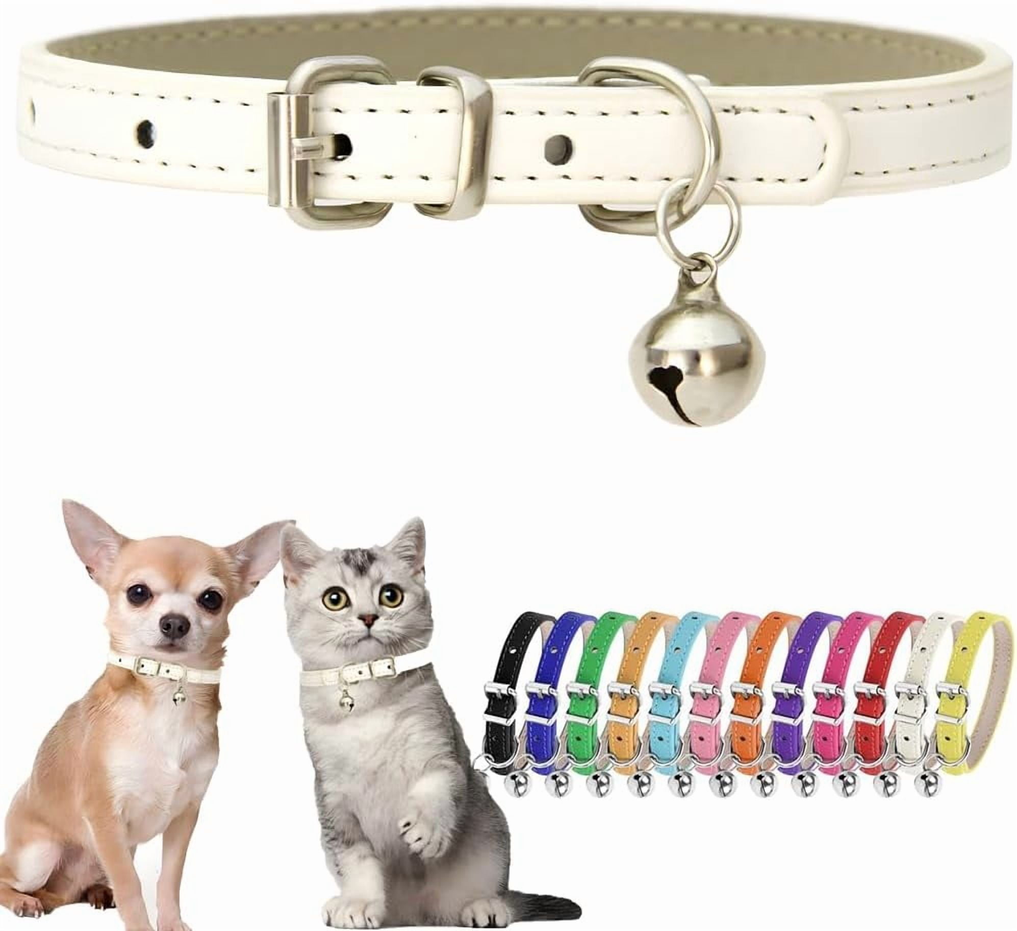Pink Puppy Collar with Bell Girls PU Leather Small Dog Collars for ...