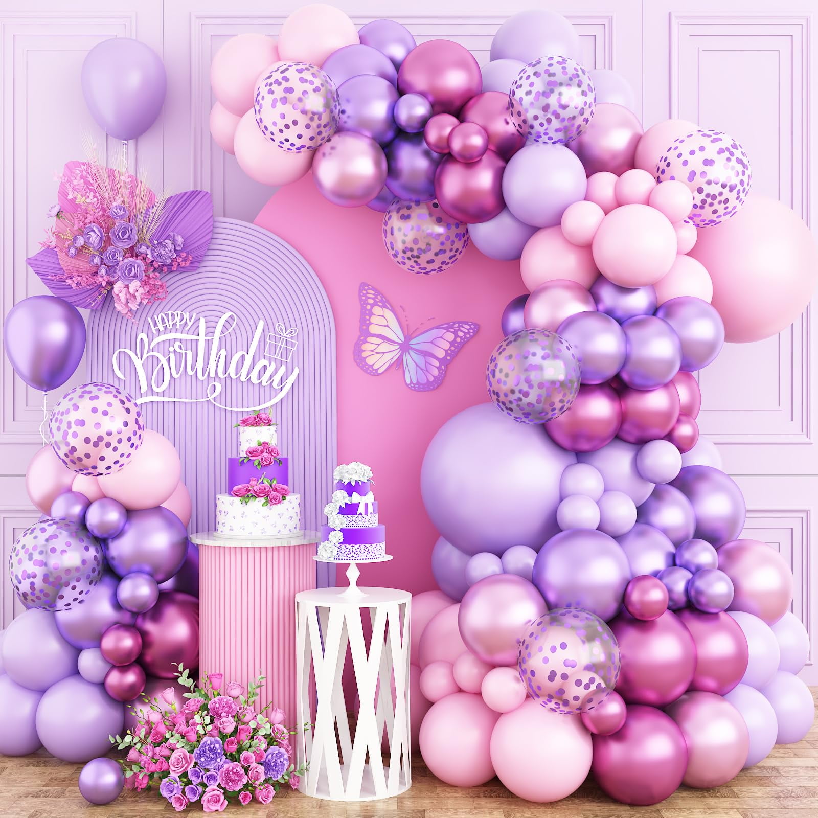 Pink and Purple Balloon Arch Garland AFN1Kit, 8/10/12/18 Inch Pink ...