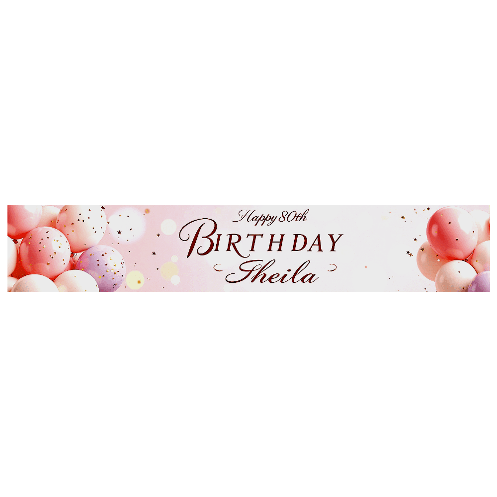 Pink and Purple Balloon Themed Happy 80th Birthday Backdrop Banner for ...